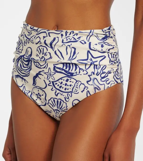 Simkhai Teya Ruched Printed Bikini Bottoms - White
