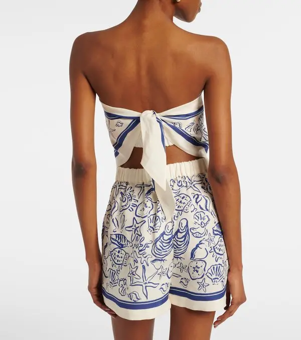 Simkhai Printed Linen-blend Bandeau Top