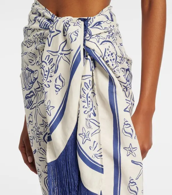 Simkhai Fringed Printed Linen-blend Beach Cover-up - White