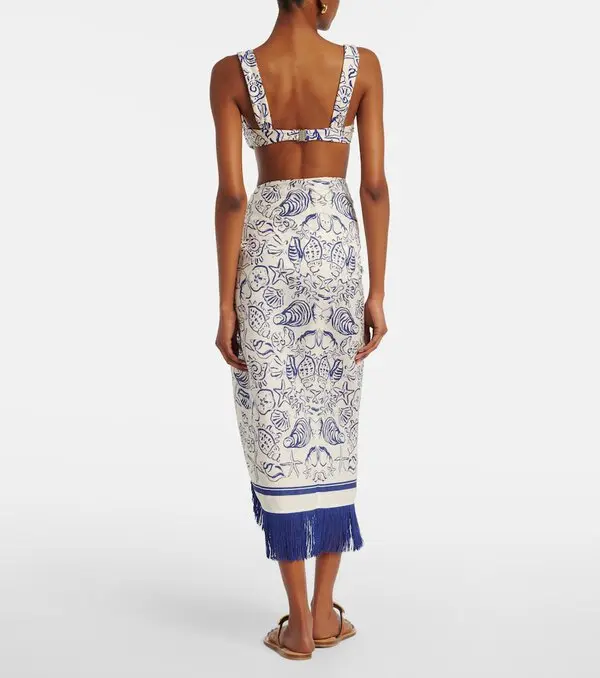 Simkhai Fringed Printed Linen-blend Beach Cover-up - White
