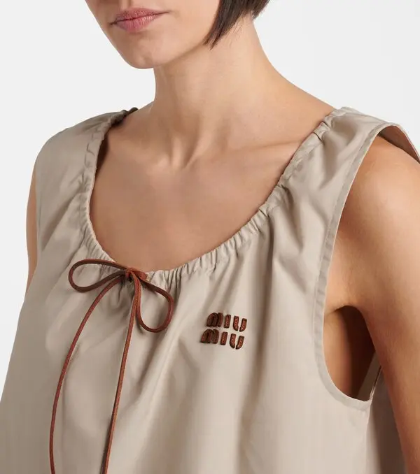 Miu Miu Leather-trimmed Cotton-blend Crop Top - Beige