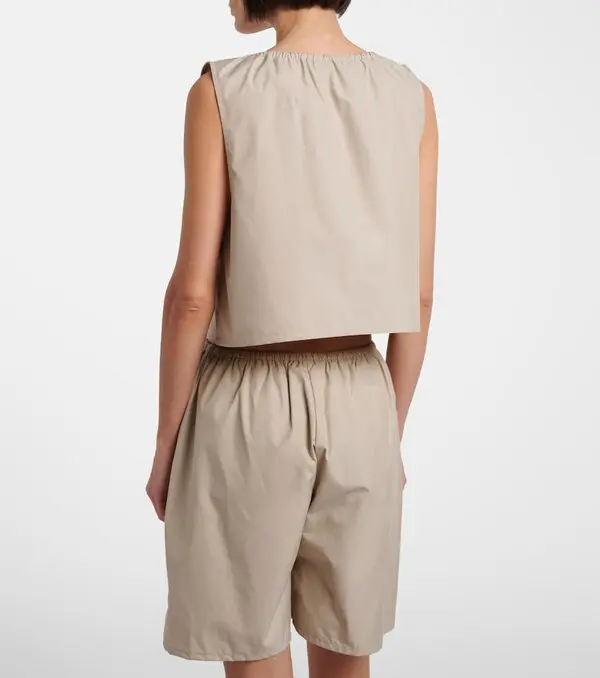 Miu Miu Leather-trimmed Cotton-blend Crop Top - Beige