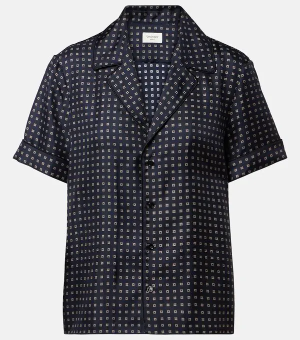Saint Laurent Printed Silk Satin Pajama Shirt - Blue