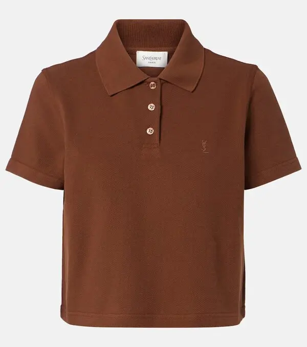 Saint Laurent Cassandre Cotton Piqué Polo Shirt - Brown