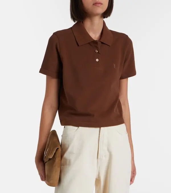 Saint Laurent Cassandre Cotton Piqué Polo Shirt - Brown