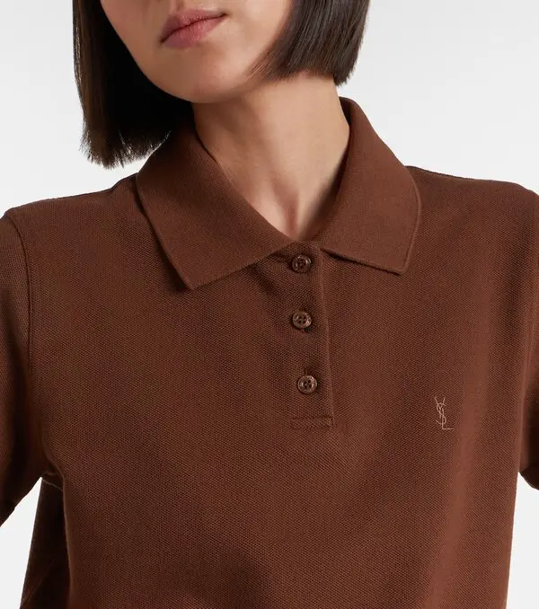Saint Laurent Cassandre Cotton Piqué Polo Shirt - Brown