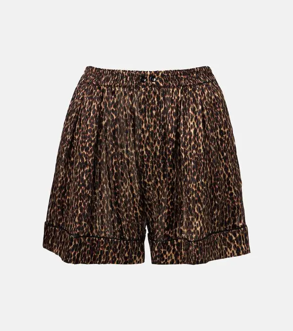 Saint Laurent Leopard-print Silk Shorts - Brown