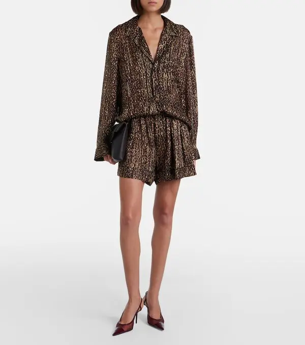 Saint Laurent Leopard-print Silk Shorts