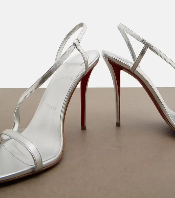 CHRISTIAN LOUBOUTIN Miss Z Metallic Leather Slingback Sandals - Silver