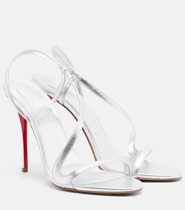 CHRISTIAN LOUBOUTIN Miss Z Metallic Leather Slingback Sandals - Silver