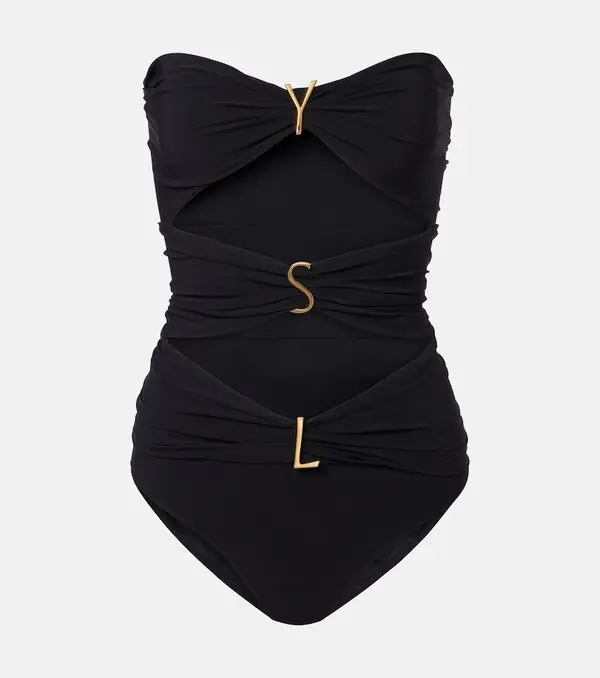 Saint Laurent Embellished Cutout Swimsuit - Black