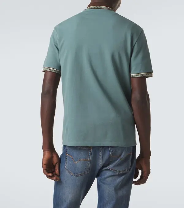 Versace Greca Cotton Piqué Polo Shirt - Blue