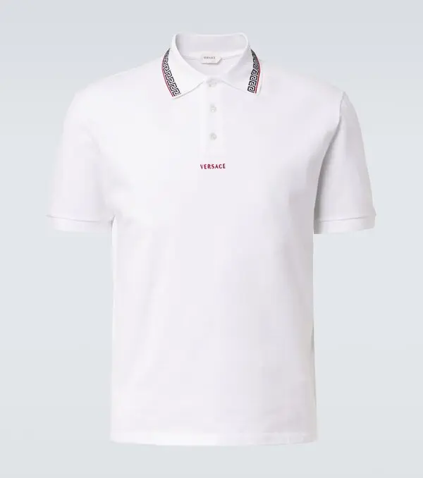 Versace Greca Cotton Piqué Polo Shirt - White