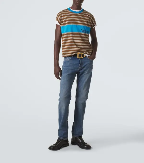 Versace Logo Striped Cotton T-shirt