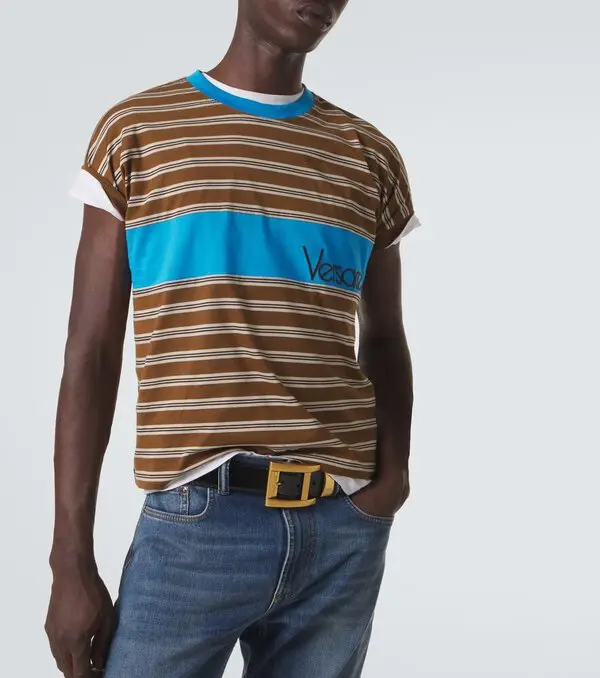 Versace Logo Striped Cotton T-shirt