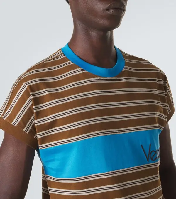 Versace Logo Striped Cotton T-shirt
