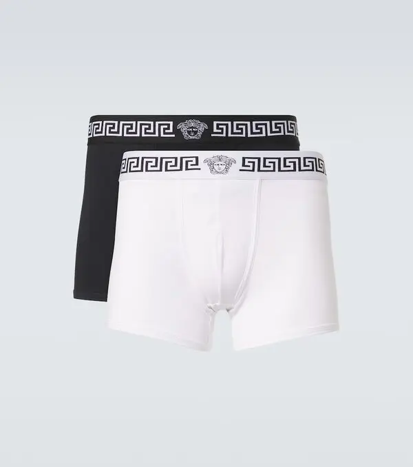 Versace Set Of 2 Greca Border Cotton-blend Boxer Briefs - White