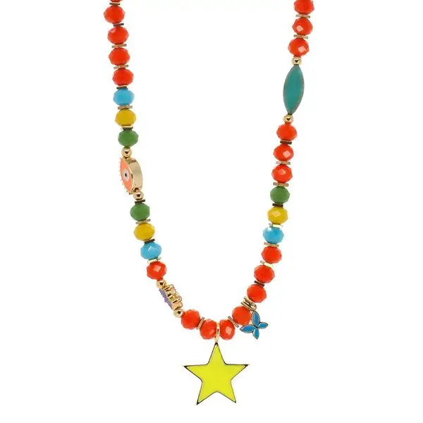 EBRU JEWELRY Sunshine Star" Beaded Necklace With Charms - Yellow