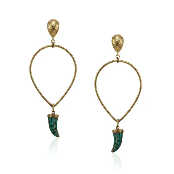 JAREDJAMIN Sierra Antique Brass Earrings With Turquoise Inlay - Brown