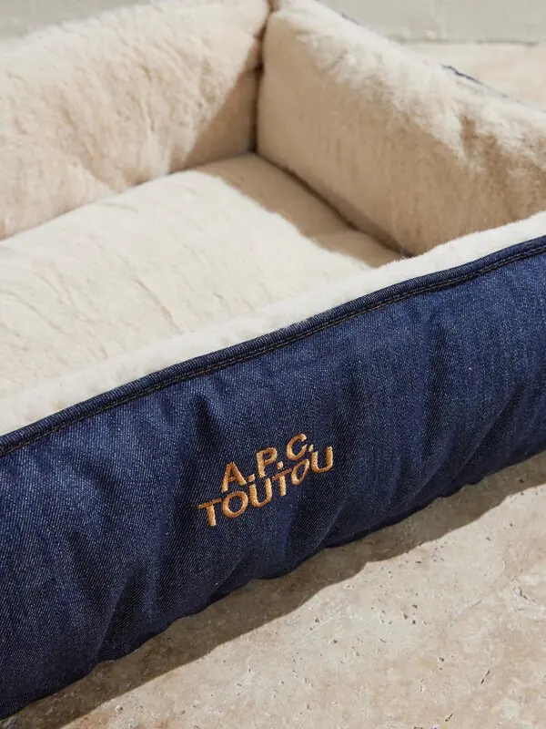 A.p.c. Logo Embroidered Denim And Faux Fur Dog Bed