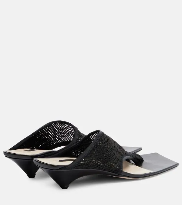 CHRISTEN Edge Stretch Leather-trimmed Mules - Black