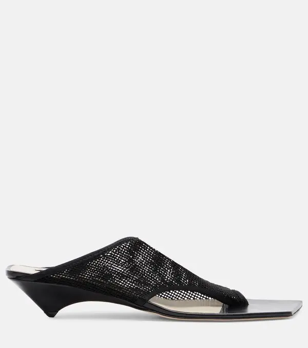CHRISTEN Edge Stretch Leather-trimmed Mules - Black