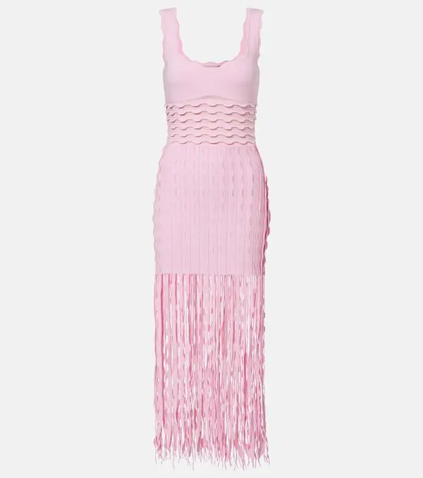 Simkhai Brionne Fringed Knitted Midi Dress