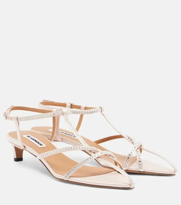 JIL SANDER Crystal-embellished Leather Cage Sandals - Pink