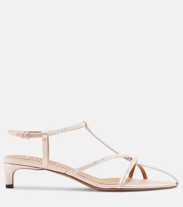 JIL SANDER Crystal-embellished Leather Cage Sandals - Pink