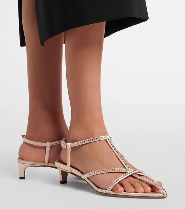 JIL SANDER Crystal-embellished Leather Cage Sandals - Pink