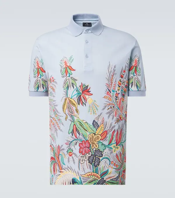 Etro Printed Cotton Pique Polo Shirt - Blue