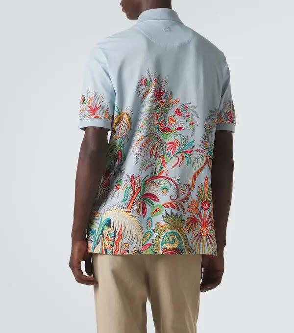 Etro Printed Cotton Pique Polo Shirt - Blue