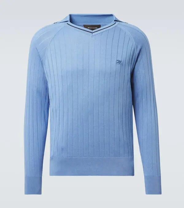 WALES BONNER Atlantic Ribbed V-neck Polo Sweater