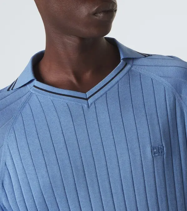 WALES BONNER Atlantic Ribbed V-neck Polo Sweater