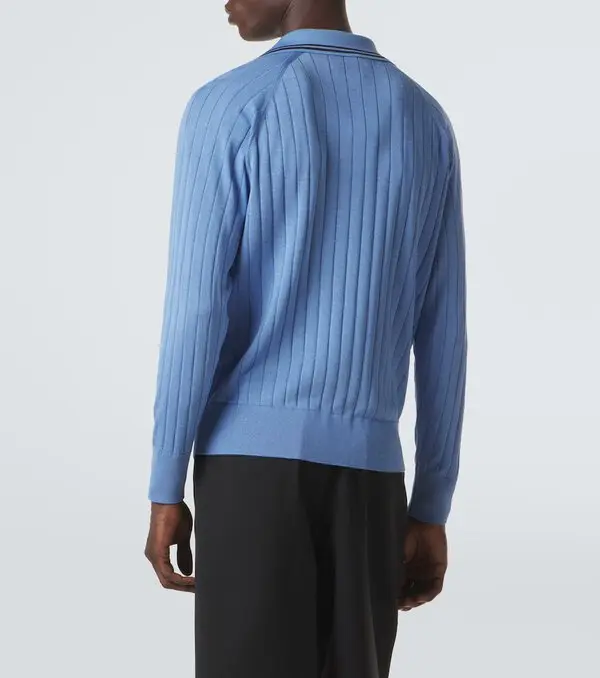 WALES BONNER Atlantic Ribbed V-neck Polo Sweater