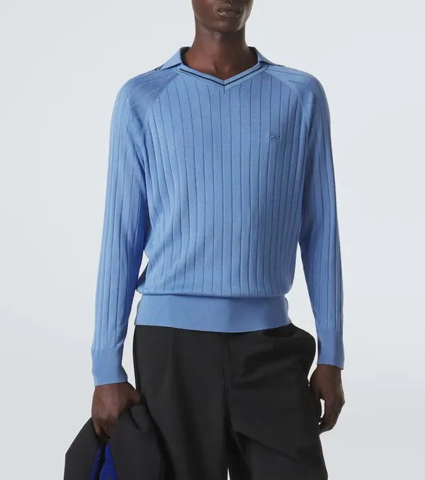 WALES BONNER Atlantic Ribbed V-neck Polo Sweater