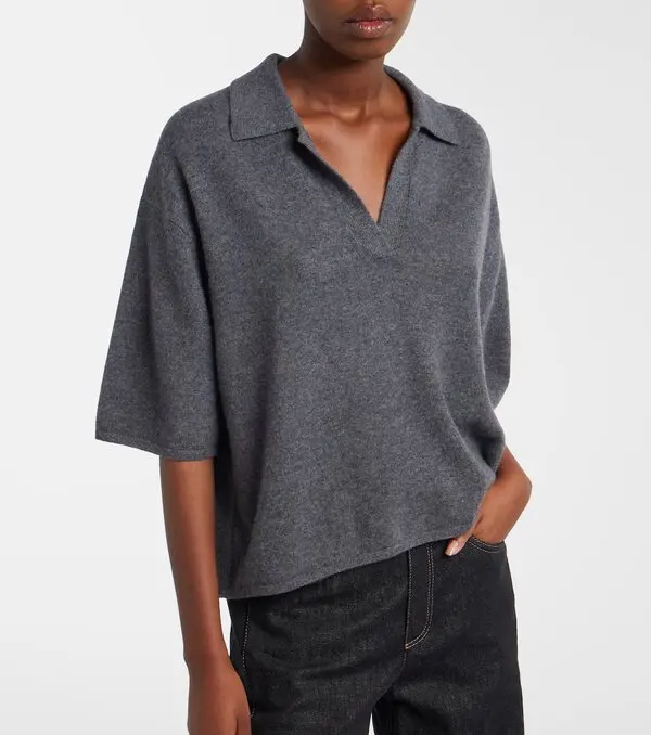 LISA YANG Neela Cashmere Polo Sweater - Grey