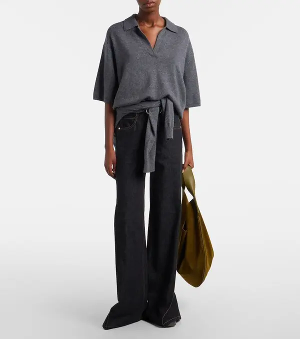 LISA YANG Neela Cashmere Polo Sweater - Grey