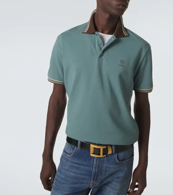 Versace Greca Cotton Pique Polo Shirt