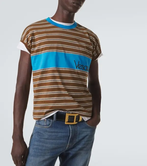 Versace Logo Striped Cotton T-shirt