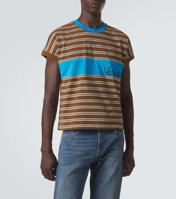 Versace Logo Striped Cotton T-shirt