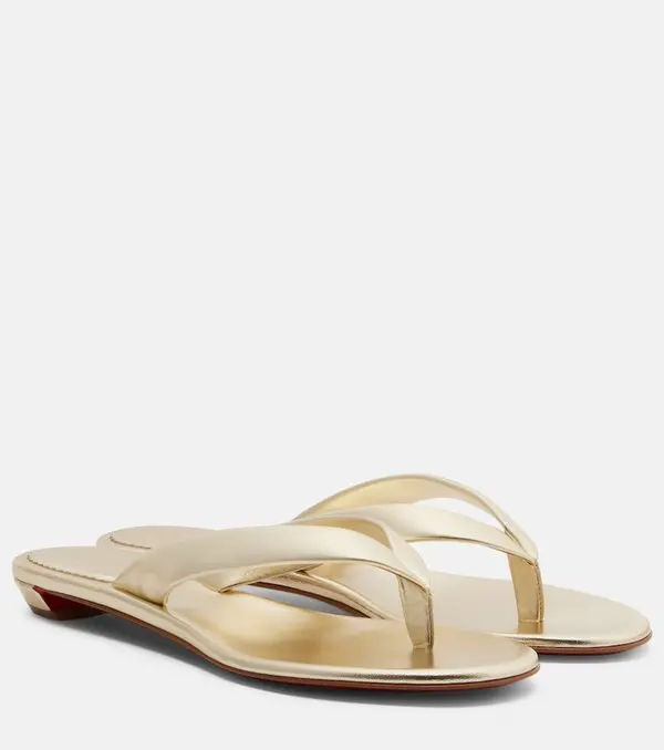 CHRISTIAN LOUBOUTIN Metallic Leather Thong Sandals - Gold
