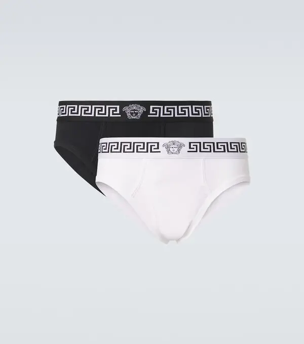 Versace Set Of 2 Greca Border Cotton-blend Briefs - White