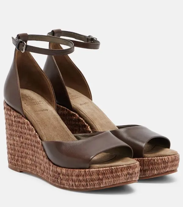 Brunello Cucinelli Leather Monili Espadrille Wedges