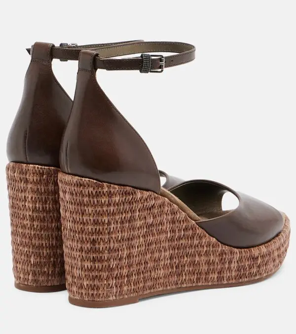Brunello Cucinelli Leather Monili Espadrille Wedges