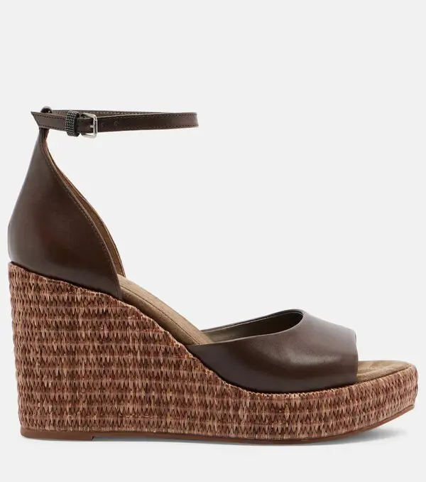 Brunello Cucinelli Leather Monili Espadrille Wedges