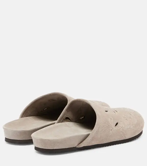 Brunello Cucinelli Sequined Suede Slides - Beige