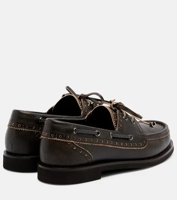 Brunello Cucinelli Monili Leather Boat Shoes