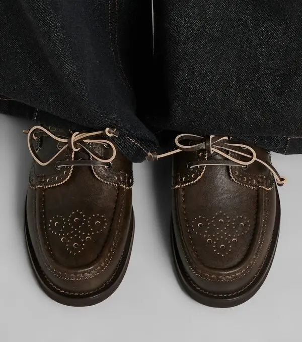Brunello Cucinelli Monili Leather Boat Shoes