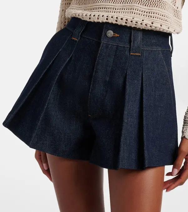 FRAME Pleated Denim Shorts - Blue